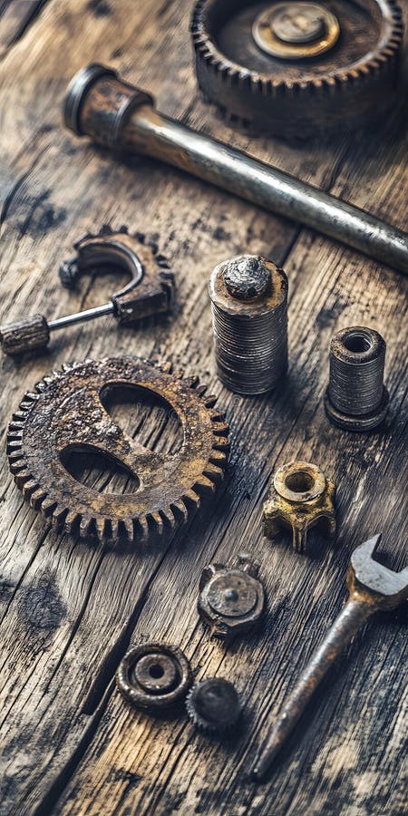 Collection of Rustic Tools on Wooden Surface Stock Illustration ...