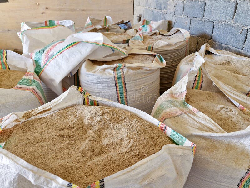A Collection of Sacks Containing Grain Stock Image - Image of product ...