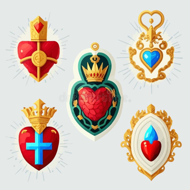 Collection of Sacred Heart Illustrations Stock Vector - Illustration of ...