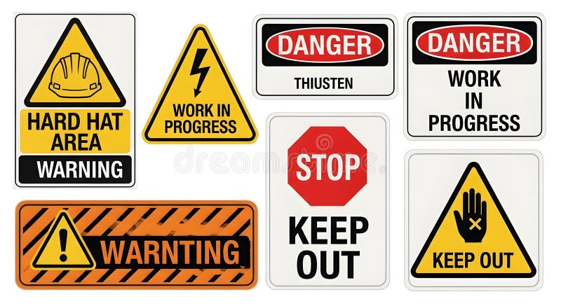Collection of Safety Warning Signs: Construction Site Regulations Stock ...