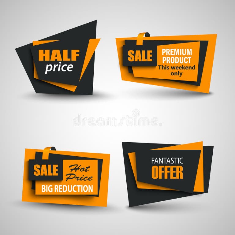 Collection Sale Pointers and Labels Elements in Black Orange Design ...