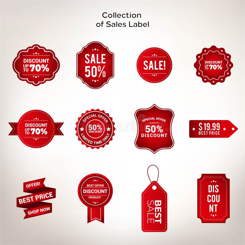 Collection of Sales Label and Discount Tag. Pack of Red Sales Label ...