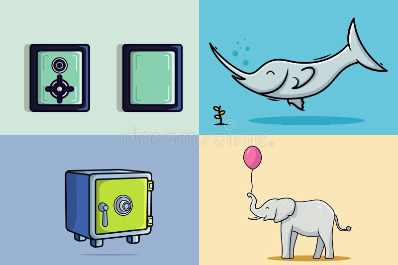 Collection of Save Vault Box with Fish and Elephant Vector Illustration ...