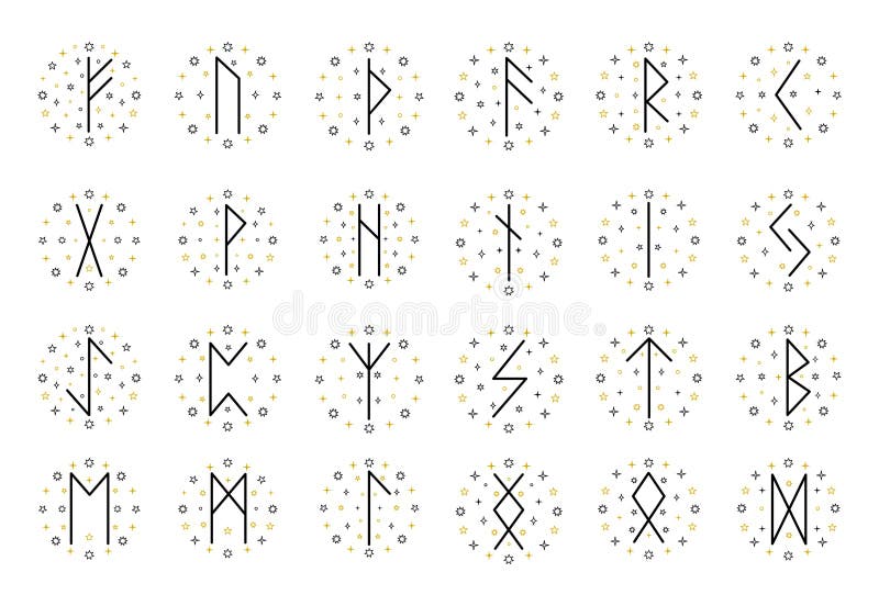 Collection of Scandinavian Runes in Line Art Style Stock Vector ...