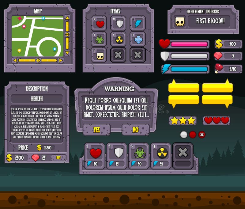 Halloween Game GUI Set stock vector. Illustration of dark - 116725110