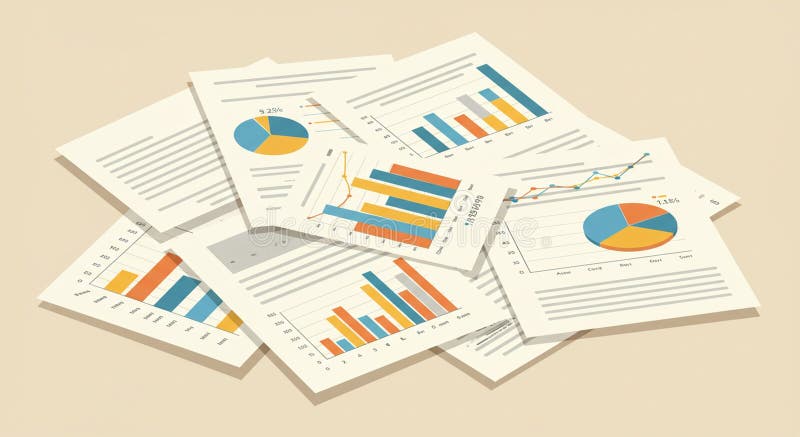 A Collection of Scattered Sheets Displaying Various Graphs and Charts ...