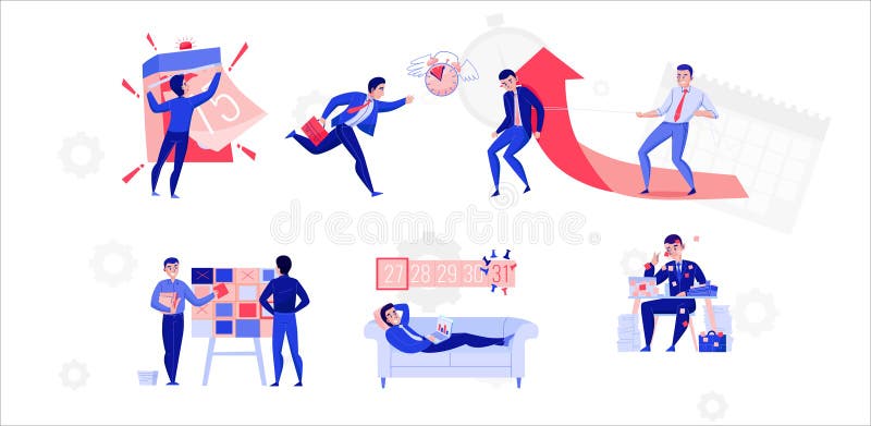 Collection of Scenes with Group of Office Workers or People Working on ...