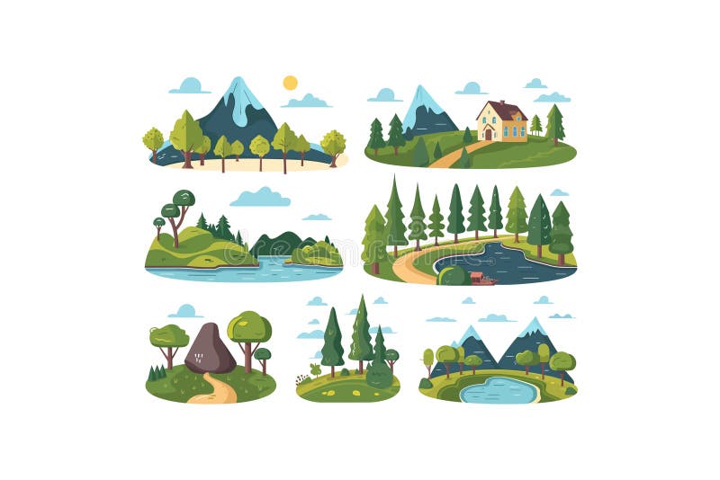 Collection of Scenic Nature Landscapes. Vector Illustration Design ...