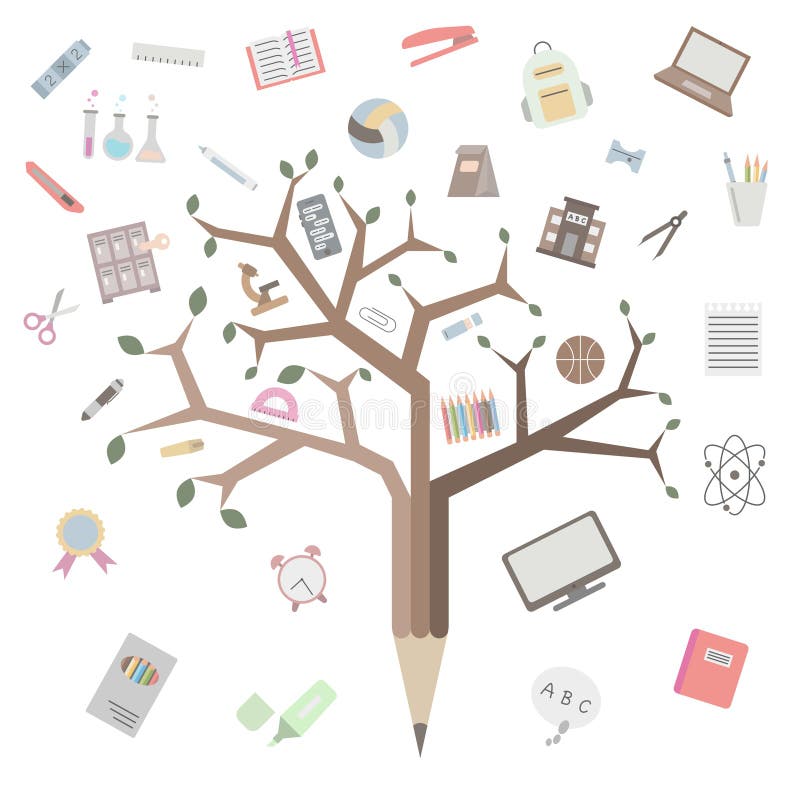 Collection of School Icons Complete, Colored. Tree of Knowledge Stock ...