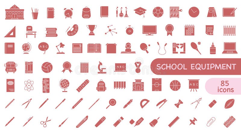 Collection of School Icons Full in Red. School Education Stock Vector ...