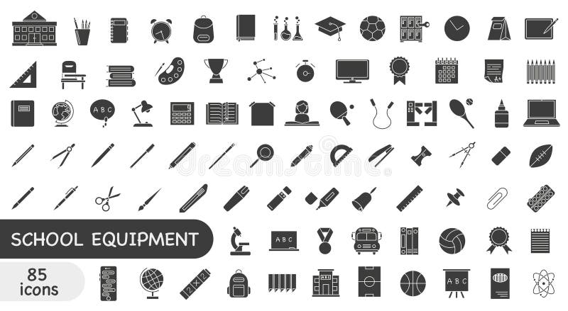 Collection of School Icons Hollow, Colored with Stroke. School ...