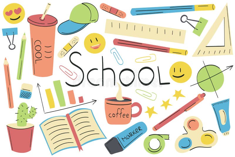 Collection of School Items for Study with the Text School Stock Vector ...