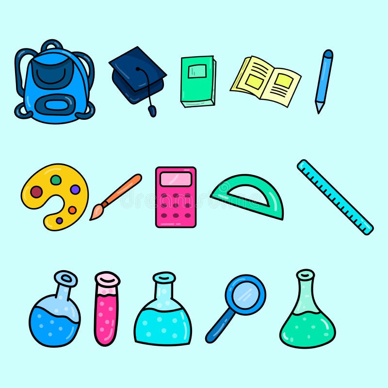 School Set Tool Hand Drawn Vector Stock Vector - Illustration of pencil ...