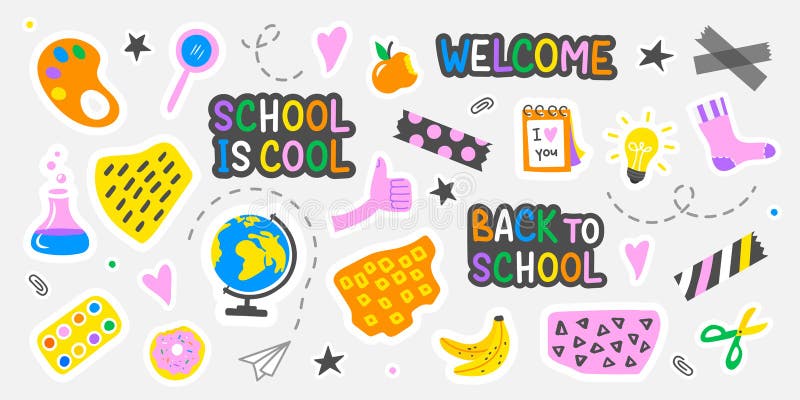 Collection of School Stickers and Decorative Elements.Vector Set for ...