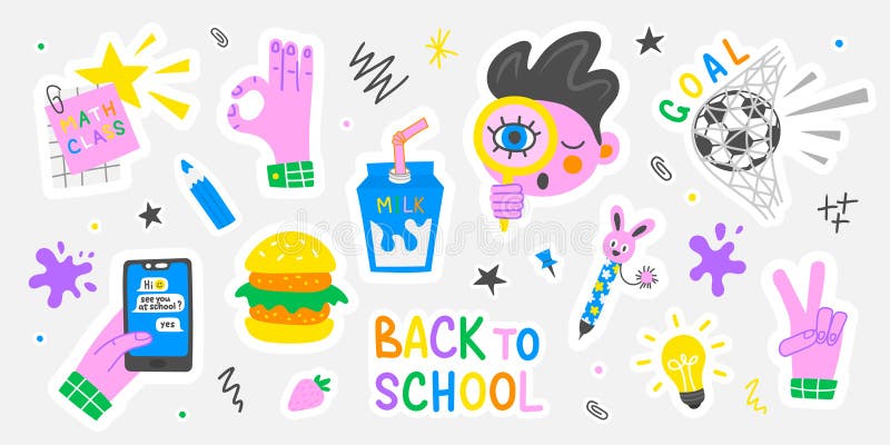 Collection of School Stickers and Decorative Elements.Vector Set for ...