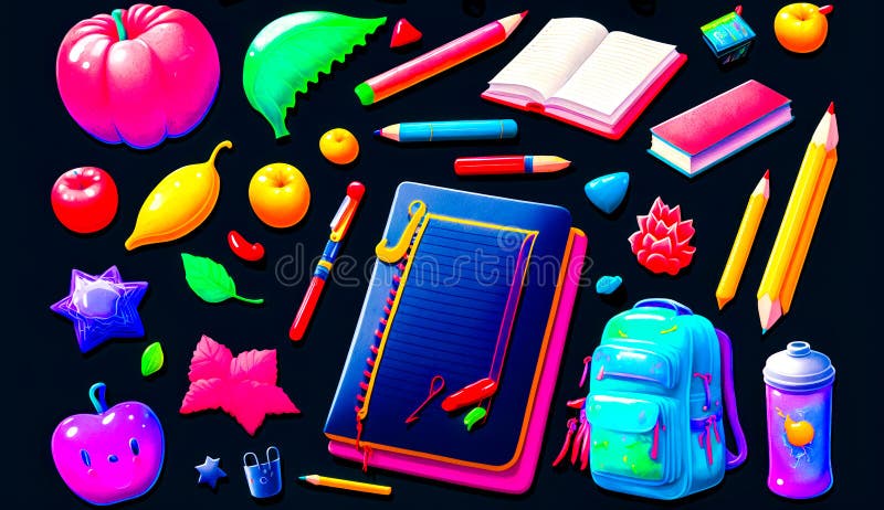 Collection of School Supplies Including Backpack, Notebook, Pencils ...