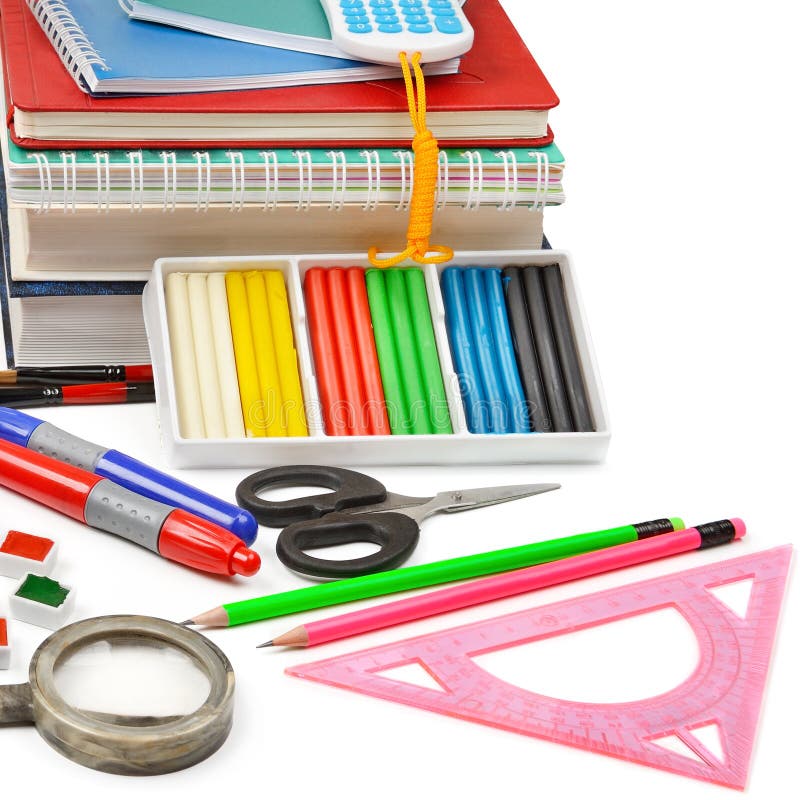 Collection of School Supplies Stock Photo - Image of creative, kids ...