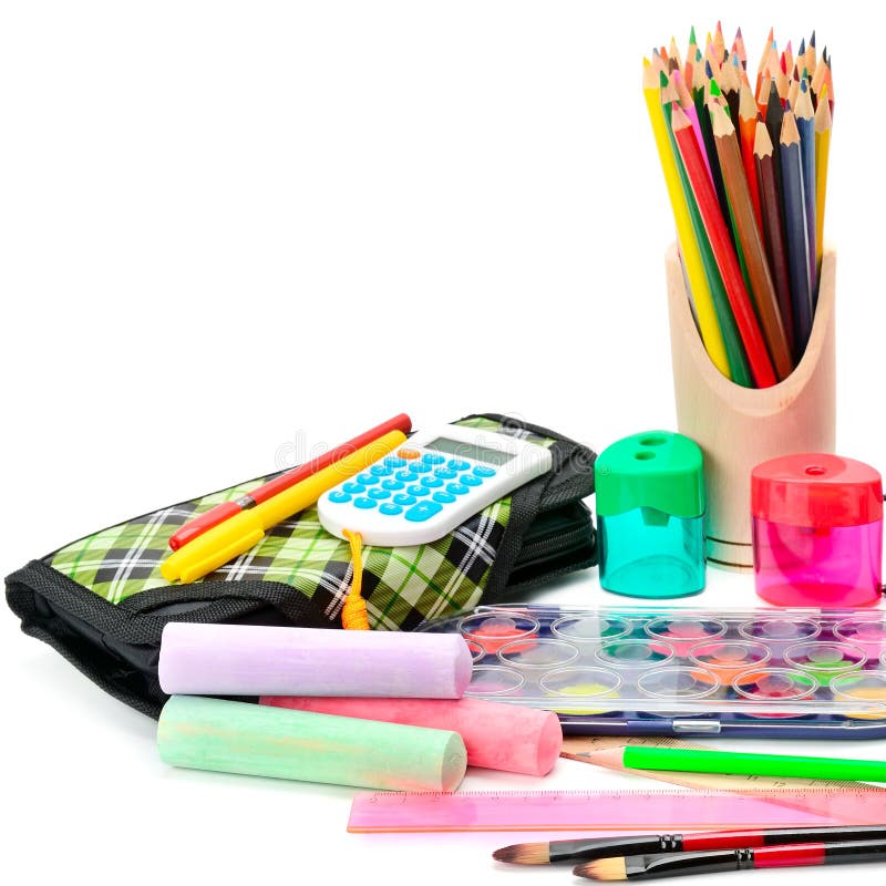 Collection of School Supplies, Isolated on Pure White Background Stock ...