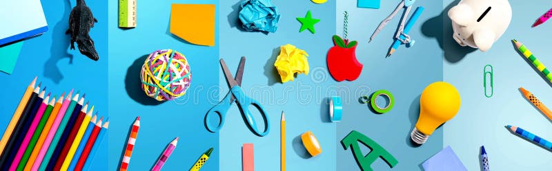 Collection of School Supplies Stock Image - Image of notebook, children ...