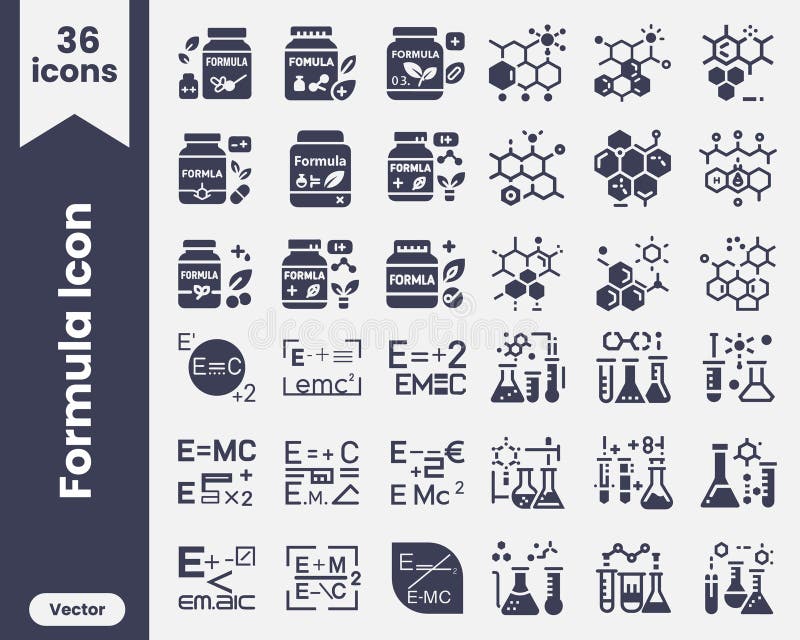 Collection of 36 Science and Formula Icons Featuring Molecular ...