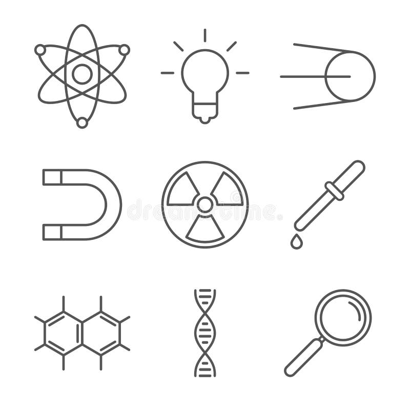Collection Of Outline Flat Science Icons Stock Vector - Illustration of ...