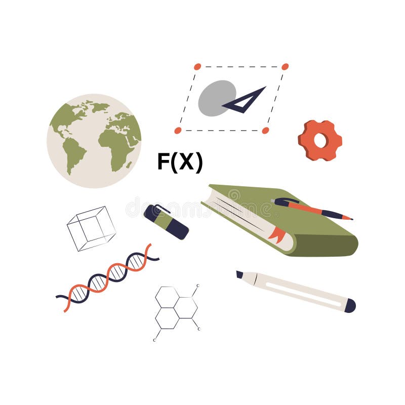 Science and Mathematics Learning Tools Including Books, Globe, DNA ...