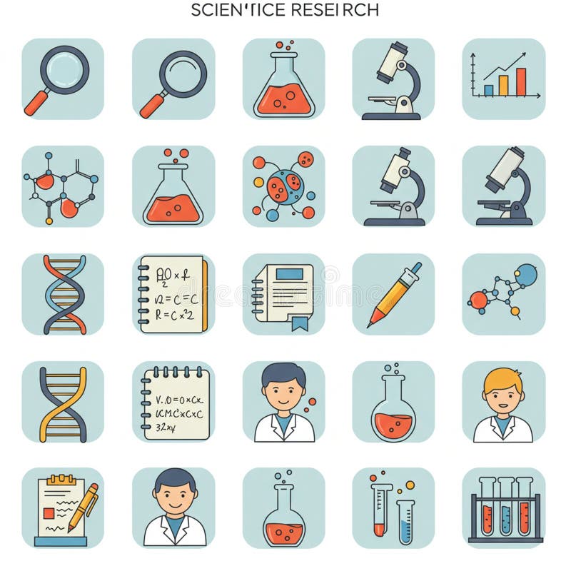 A Collection of 20 Science-themed Icons, Each within a Blue Square ...
