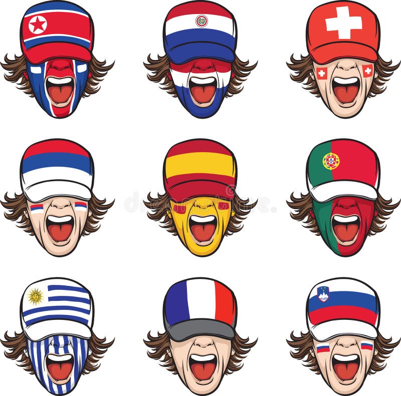 Collection of Screaming Faces with Flags on Caps Stock Vector ...