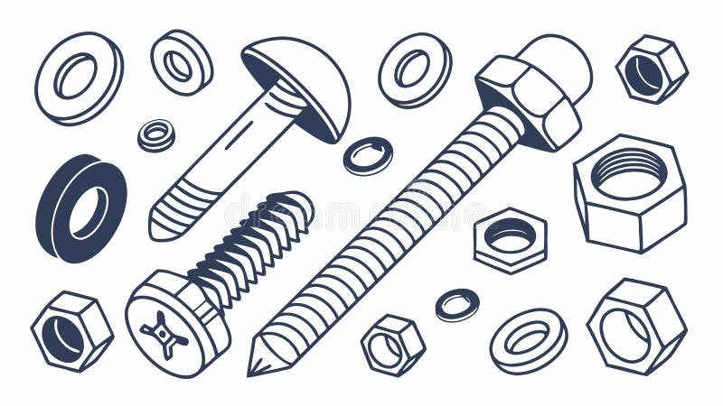 Collection of Screws, Nuts, and Bolts, Engineering Parts, Vector Design ...