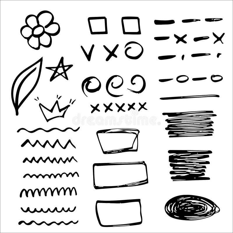 Collection of Scribble Design Element of Sketch Underlines and Signes ...