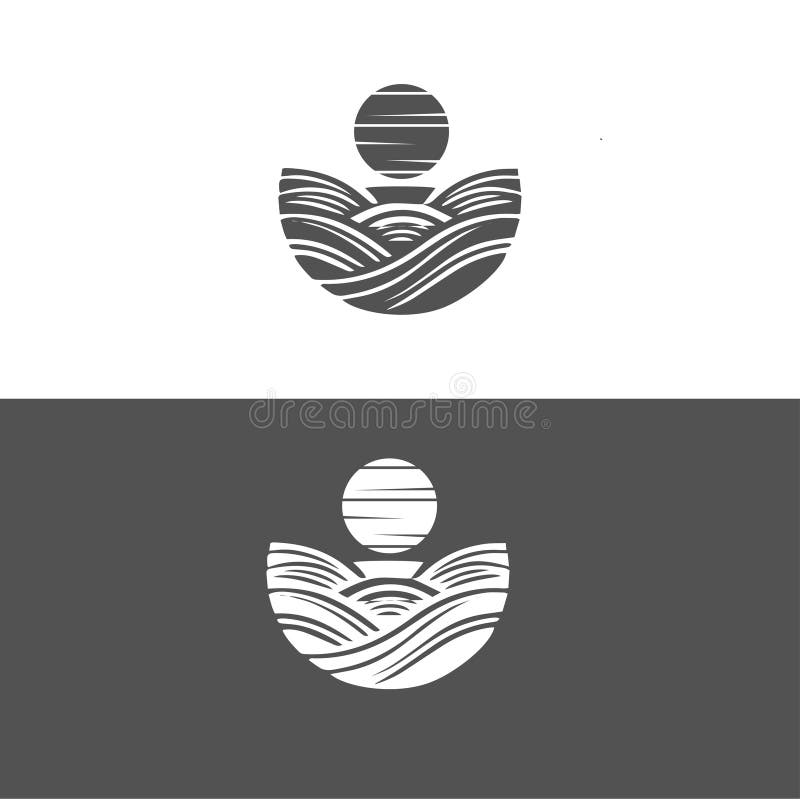 Collection of Sea Logos with Black and White Waves and Seagulls Stock ...