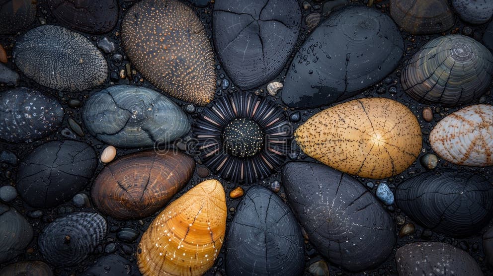 A Collection of Sea Shells Arranged in a Circular Pattern. Stock Image ...