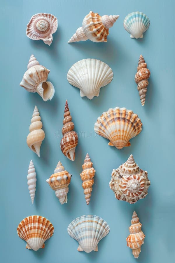 A Collection of Sea Shells on a Blue Background, Perfect for Beach ...