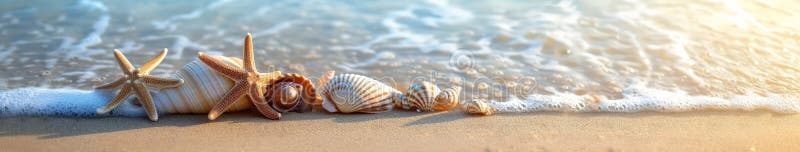 Group of Sea Shells on Sandy Beach Stock Illustration - Illustration of ...