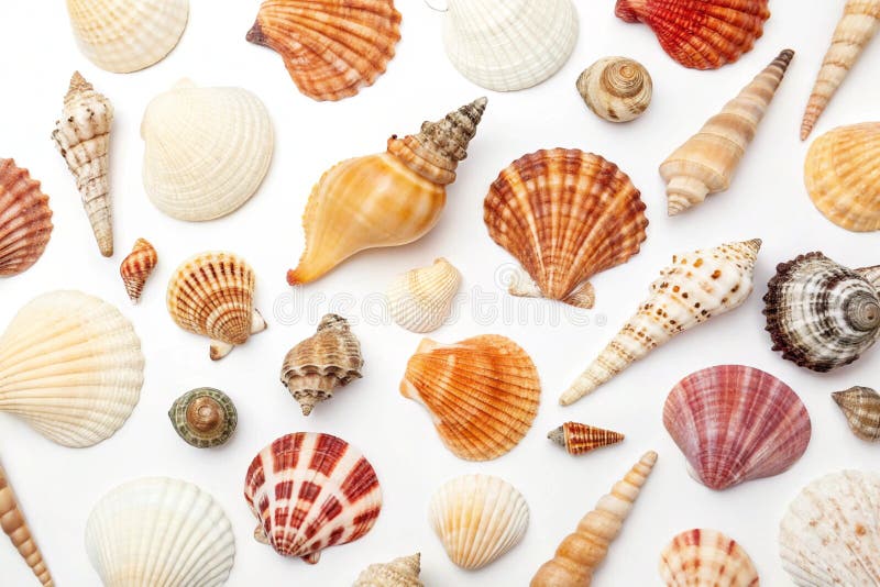 Collection of Sea Shells on White Background Stock Illustration ...