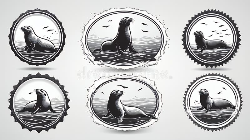 Collection of Seal Illustrations in Various Frames on a White ...