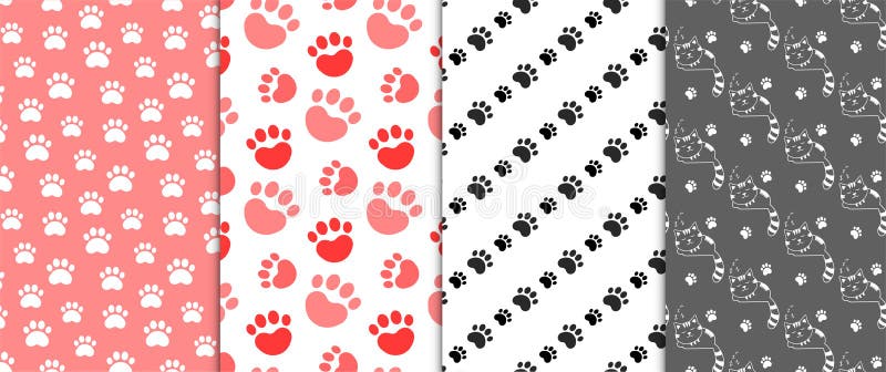 A Collection of Seamless Backgrounds with Patterns of Cat Feet and Cats ...