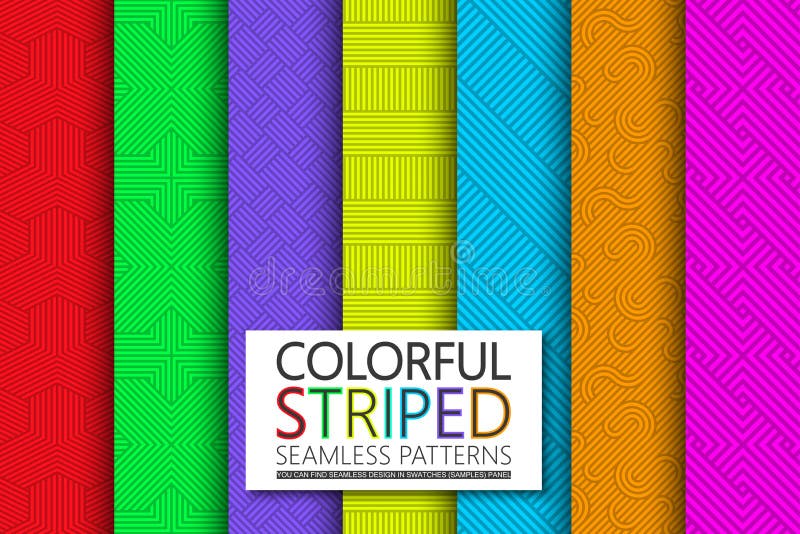 Collection of Seamless Colorful Striped Patterns. Bright Geometric ...