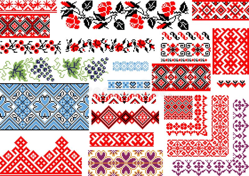 Set of Colorful Geometric Ethnic Patterns for Embroidery Stitch Stock ...