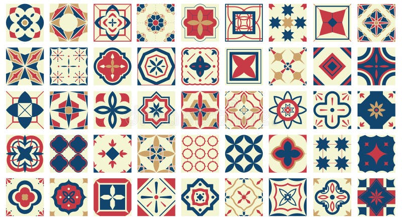 Collection of Seamless Geometric Mosaic Patterns - Trendy Color Tile ...