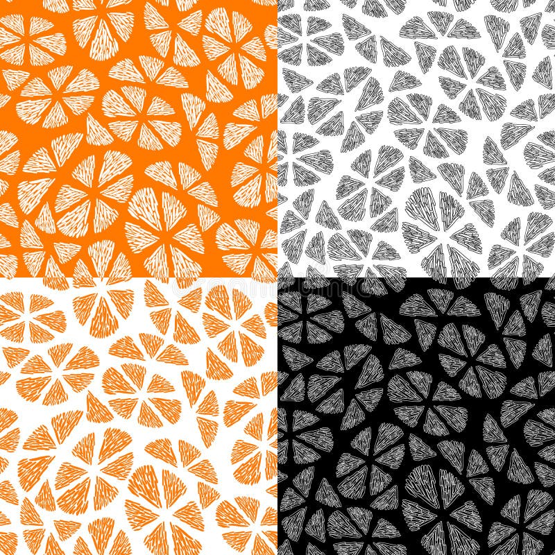Collection Of Seamless Patterns With Abstract Orange Stock Vector ...
