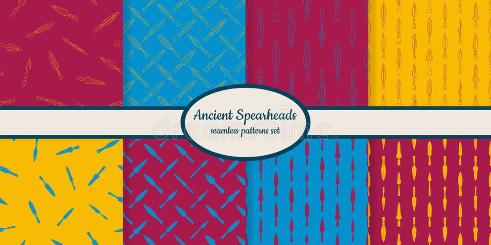 Collection of Seamless Patterns with Ancient Spearheads Stock Vector - Illustration of design ...