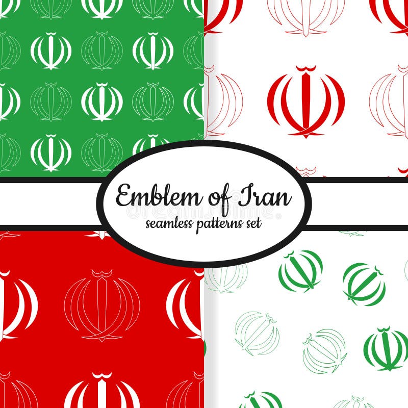 Collection of Seamless Patterns with Emblem of Iran Stock Vector ...