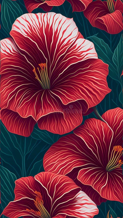 Red Hibiscus Seamless Patterns in 3D Vector Stock Illustration ...
