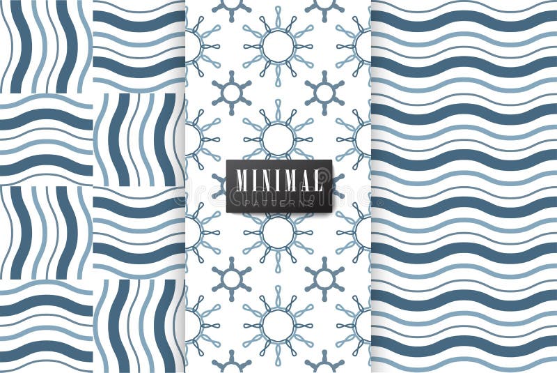 Collection of Seamless Patterns. Minimalistic Style. Blue and White ...