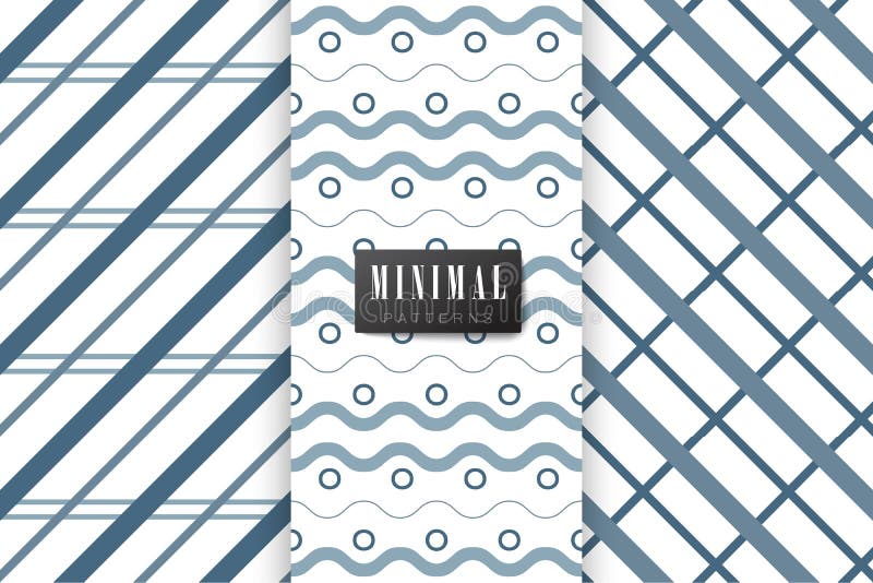 Collection of Seamless Patterns. Minimalistic Style. Blue and White ...