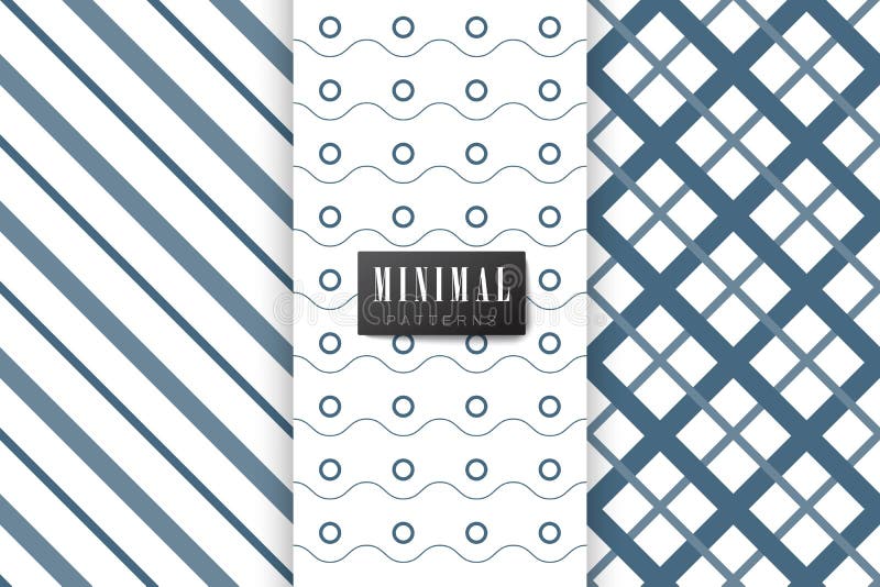 Collection of Seamless Patterns. Minimalistic Style. Blue and White ...