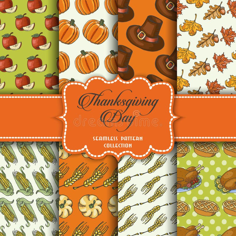 Collection of Seamless Patterns for the Thanksgiving Day Stock Vector ...