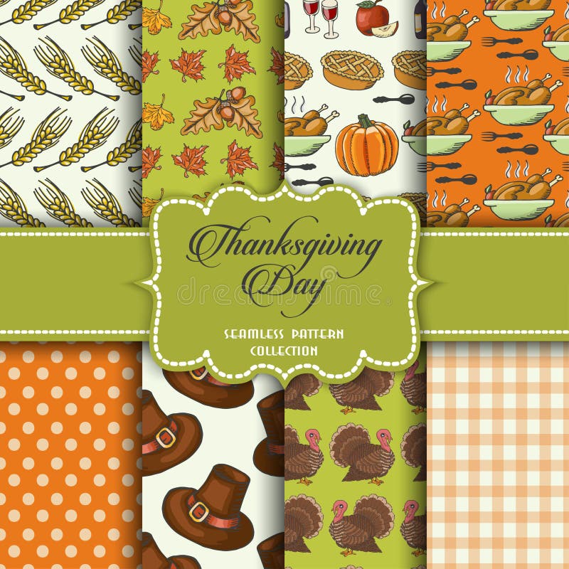 Collection of Seamless Patterns for the Thanksgiving Day Stock Vector ...