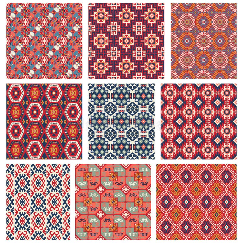 Uzbek Patterns. Set of Arabic Seamless Ornaments. Stock Vector ...